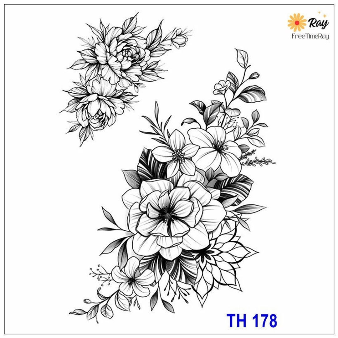 Flowers Peony Rose Chain Body Tattoo Hand Drawing Triangle Flower Daisy ...