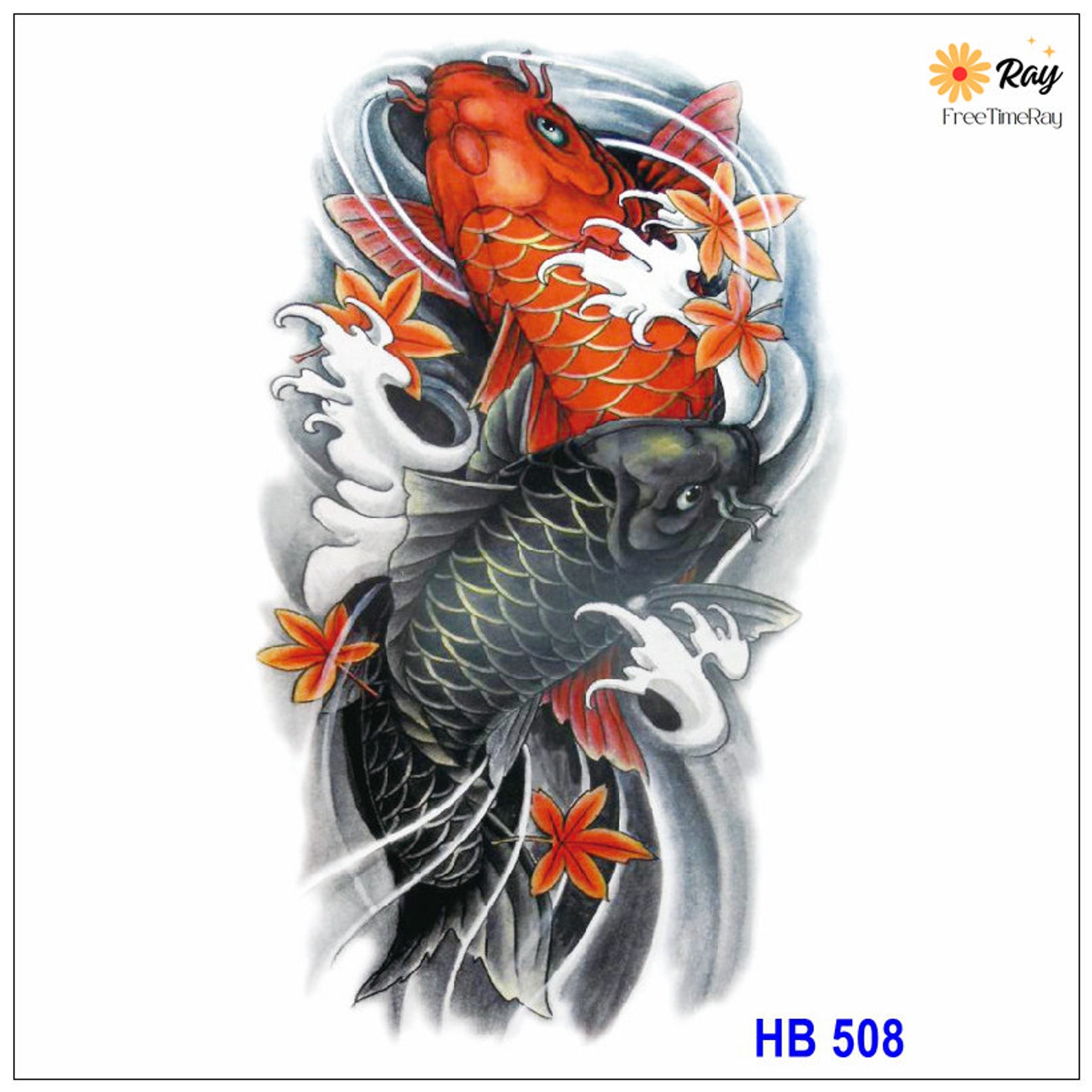 Koi Fish Waves Swimming Upstream Tattoos Red Black Fish Waves Body ...