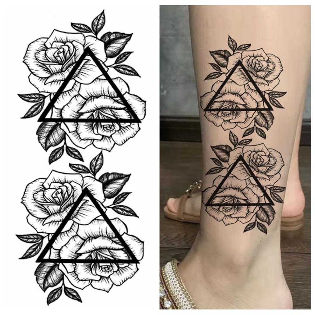 Flower in Triangle Hand Drawing Body Tattoos Black Sketch Flower Floral ...