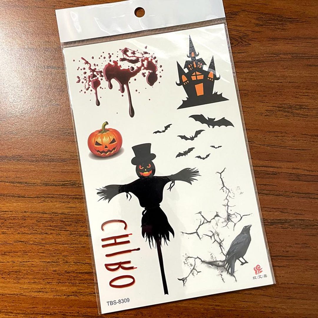 Halloween Pumpkin Body Tattoo Scarecrow Blood Dripping Bat Crows Ravens ...