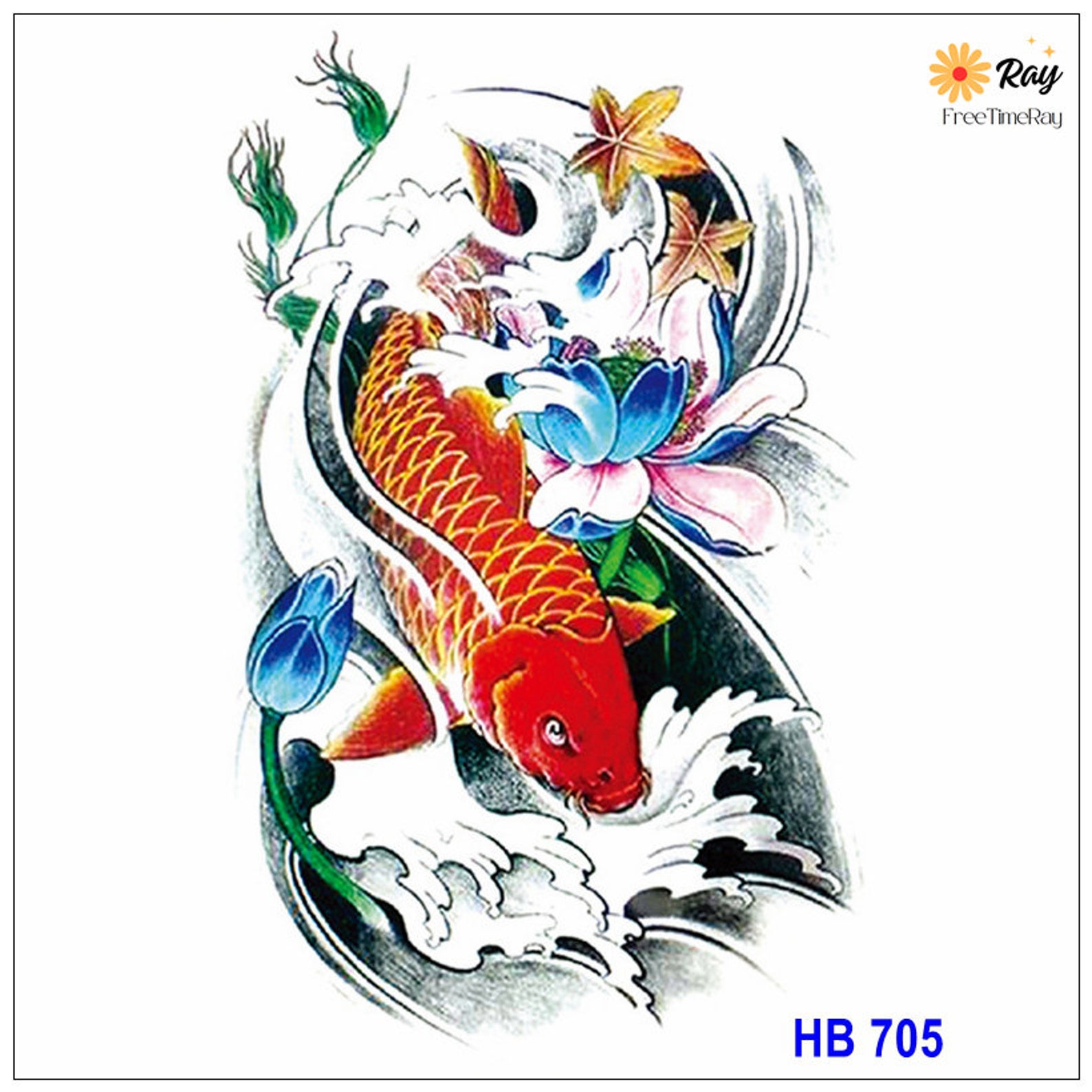 Koi Fish Swimming Upstream Lotus Flowers Tattoos Nelumbo Nucifera ...