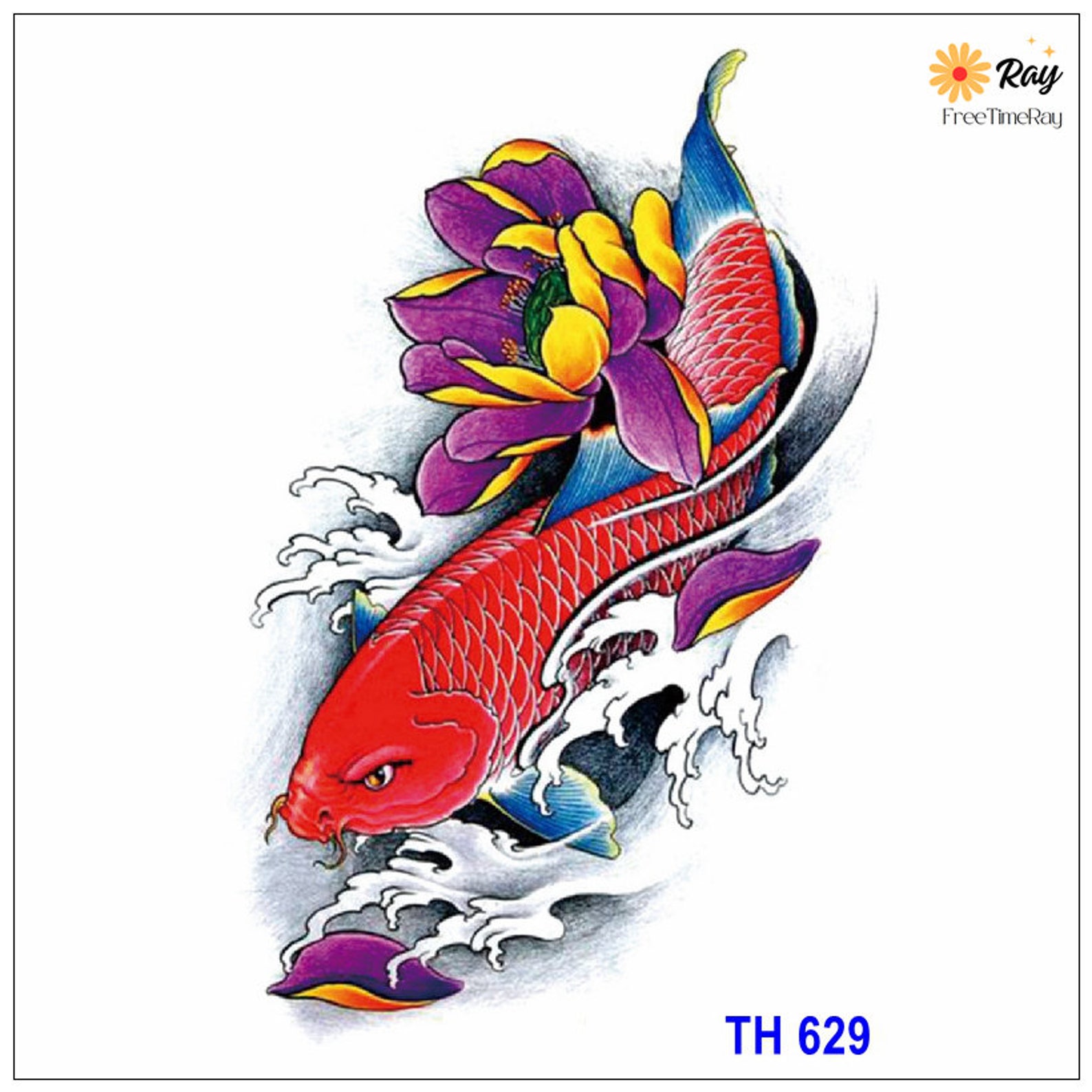 Koi Fish Swimming Upstream Lotus Flowers Tattoos Nelumbo Nucifera ...