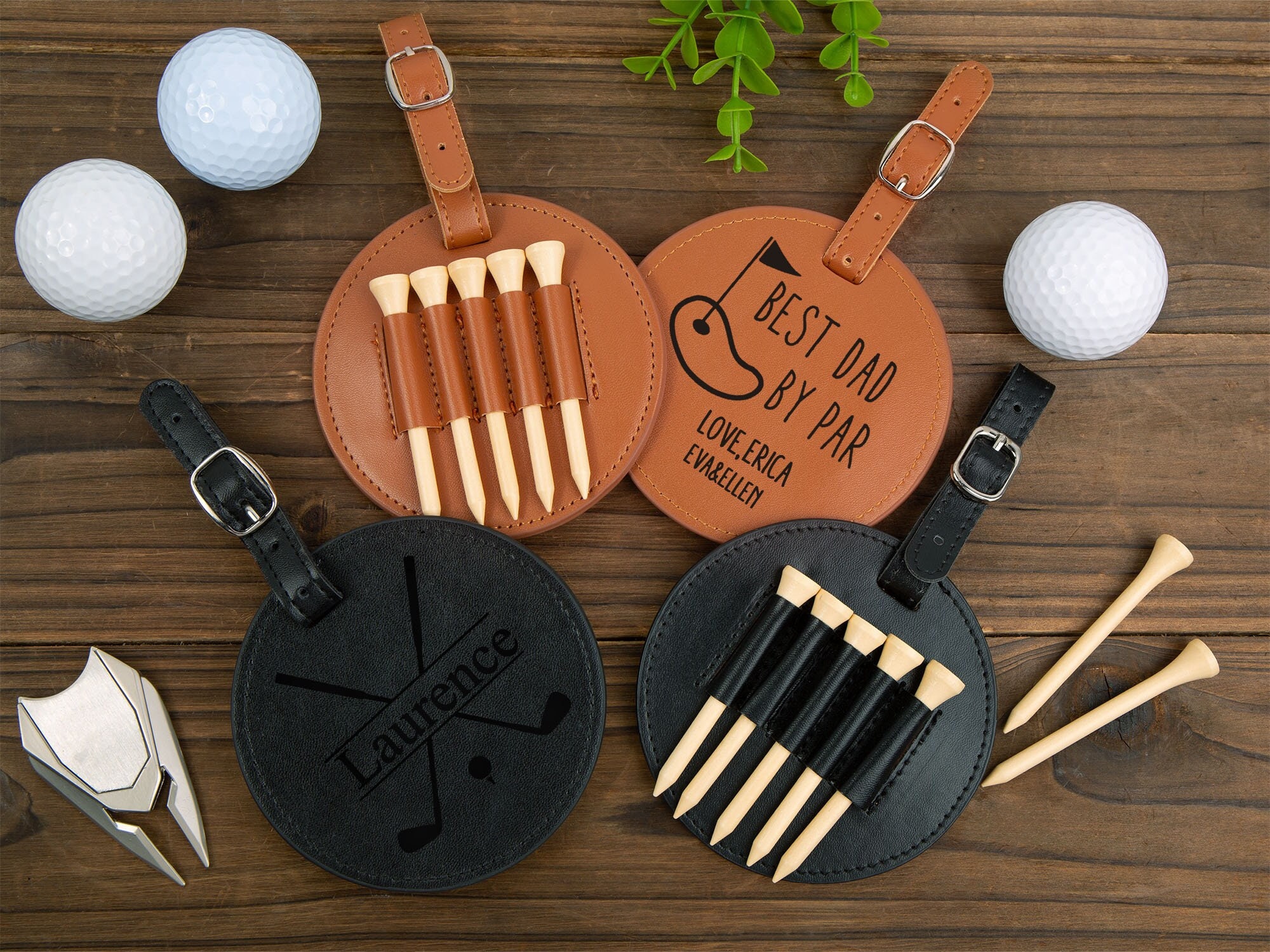 Personalized Golf Bag Tag With Golf Tees, Custom Leather Golf Bag Tag ...