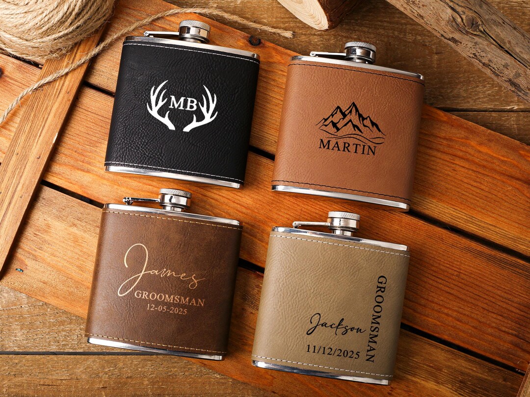 Personalized Leather Flask for Men,custom Engraved Leather Groomsmen ...