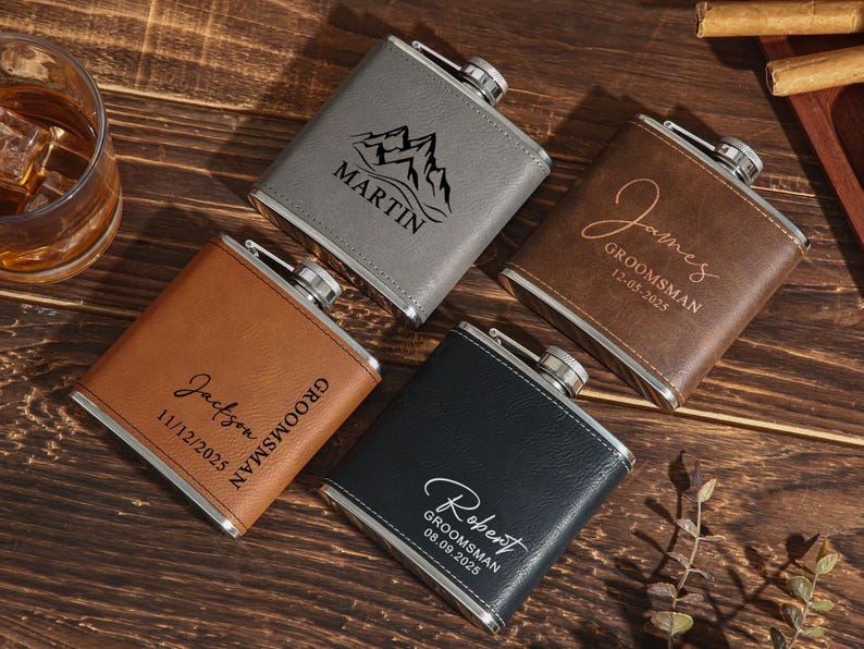 Personalized Leather Flask for Men,custom Engraved Leather Groomsmen ...