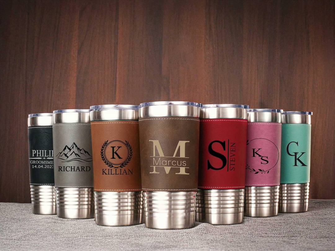 Custom leather tumblers With Name, Engraved Tumblers, Insulated Travel ...