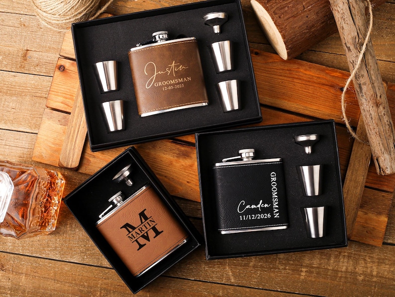 Personalized Leather Flask for Men,custom Engraved Leather Groomsmen ...