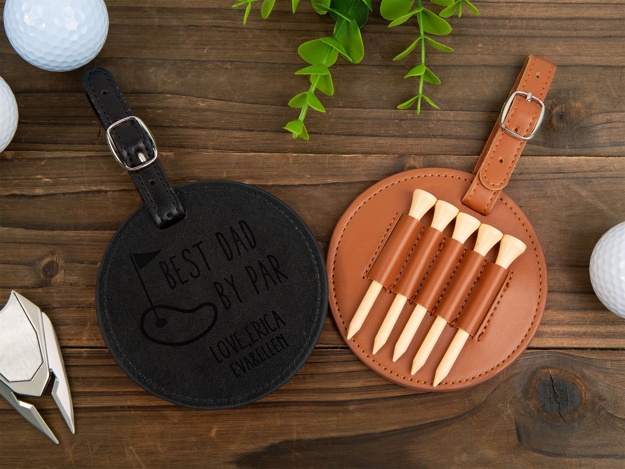 Personalized Golf Bag Tag With Golf Tees, Custom Leather Golf Bag Tag ...