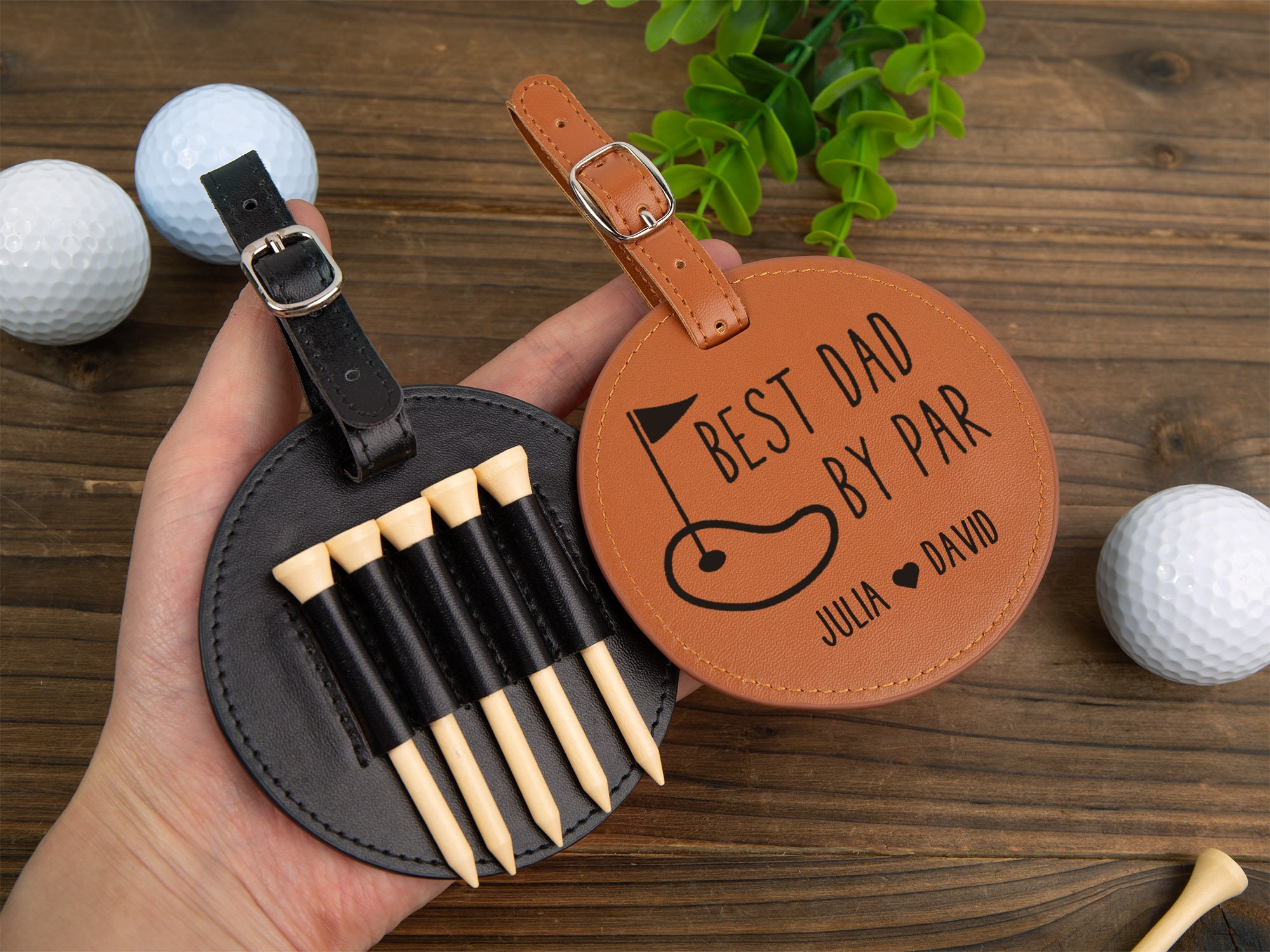 Personalized Golf Bag Tag With Golf Tees, Custom Leather Golf Bag Tag ...