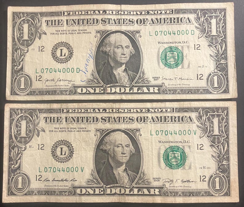 One Dollar Bills With Matching Serial Number Digits - Etsy