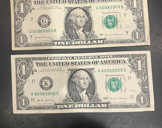 One Dollar Bills With Matching Serial Number Digits - Etsy