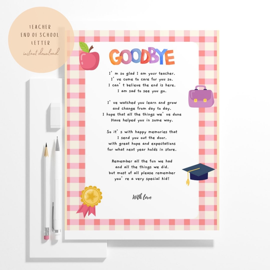 End of School Year Letter for Students, Last Day of School Student Gift ...