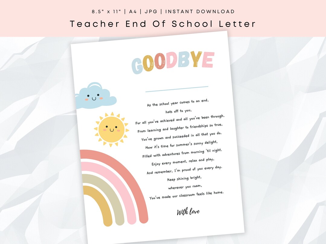 End of School Year Letter for Students, Last Day of School Student Gift ...