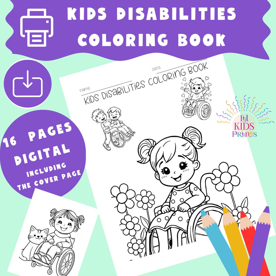 Digital Coloring Pages. Young Child With a Disability in a Wheelchair ...