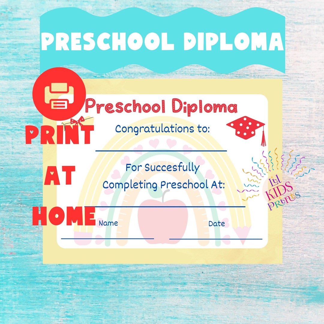 Hand-fillable Digital Diploma. Instant Print at Home. for Preschool ...
