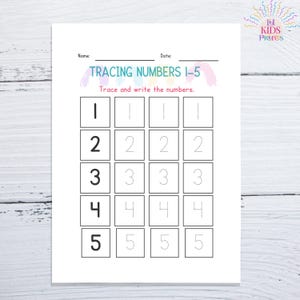 Preschool Digital Worksheet Tracing Practice Numbers 1-5. Trace on ...