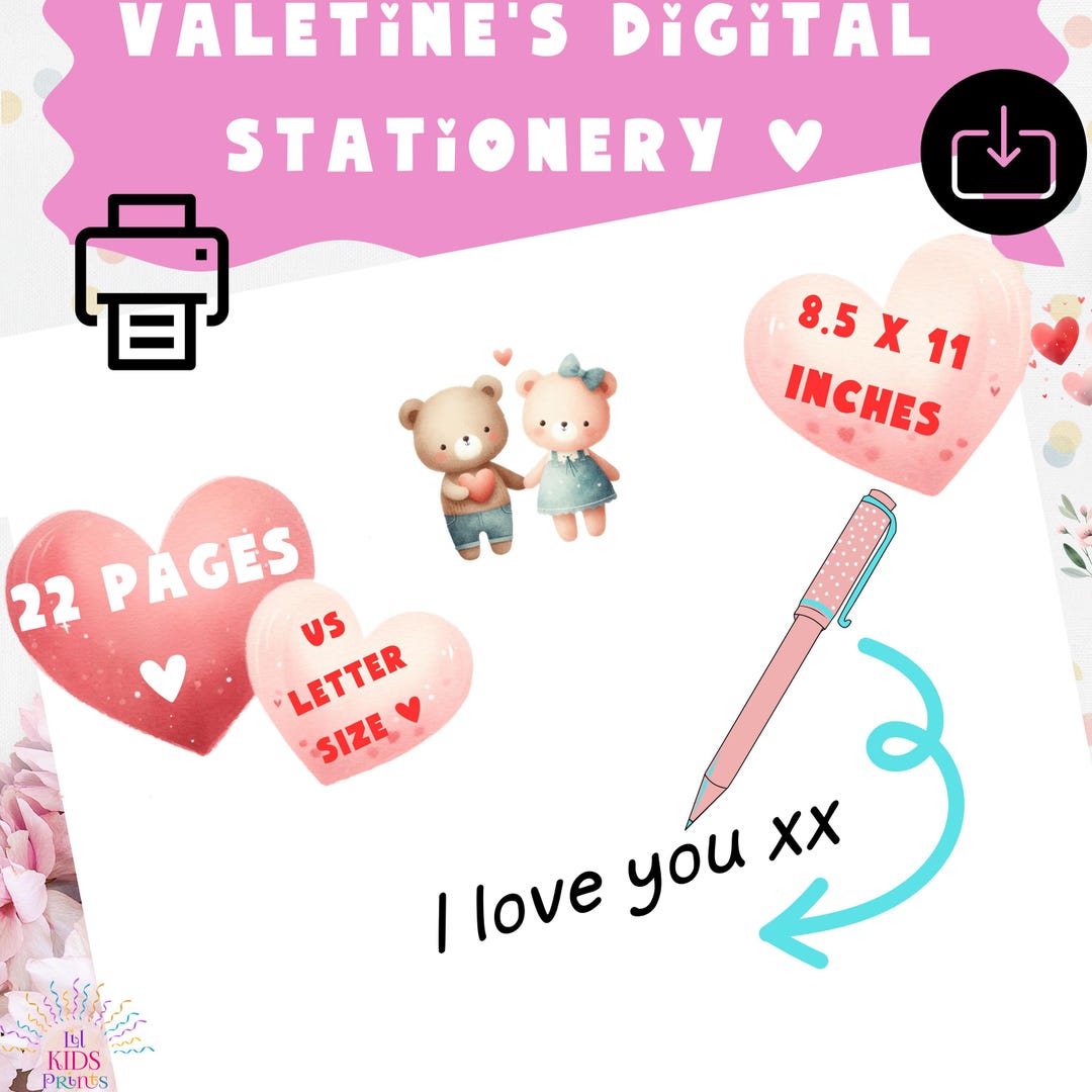 Printable Valentine's Day Stationery Set. Decorative Writing Paper ...