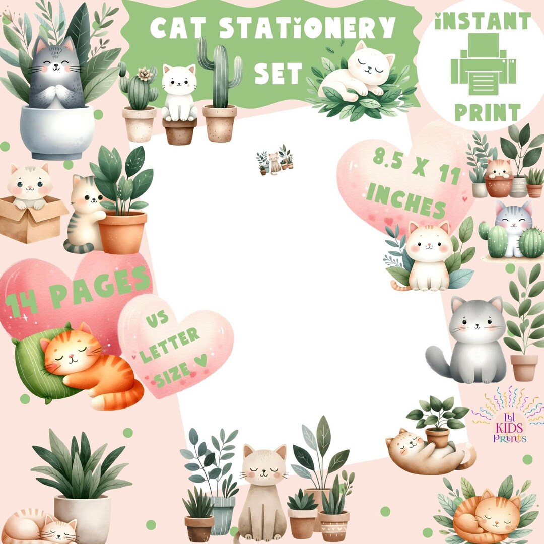 Cute Cats and Kittens Digital Stationery Kit for Little Kids. PDF Page ...