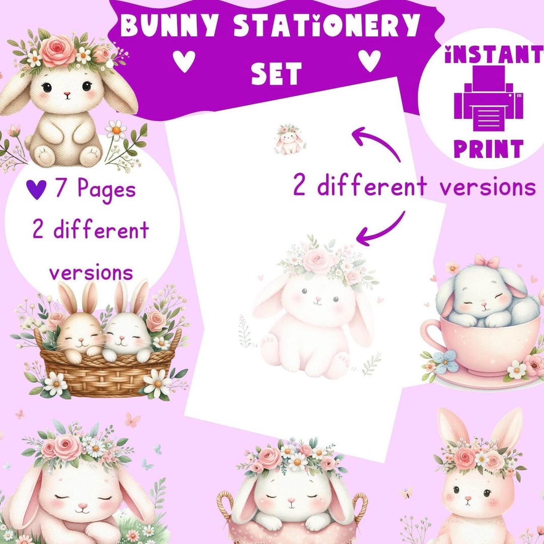 Set of 7 Digital Letterheads and Easter Bunnies. Instant Digital ...