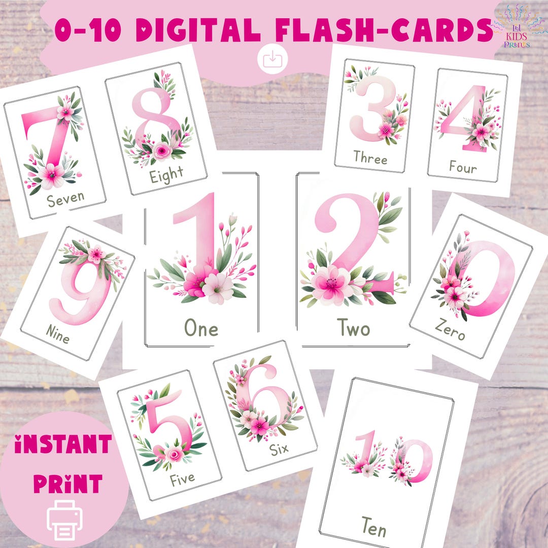 Flashcards, Numbers 0-10. Digital Illustrations From One to Ten, 4x6 ...