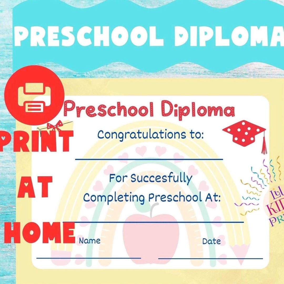 Hand-fillable Digital Diploma. Instant Print at Home. for Preschool ...