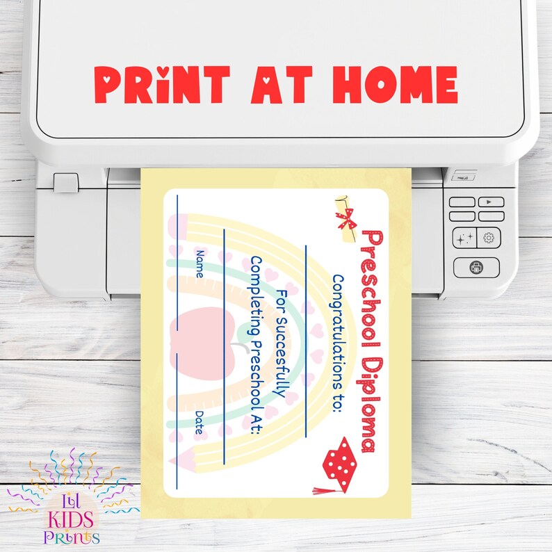 Hand-fillable Digital Diploma. Instant Print at Home. for Preschool ...