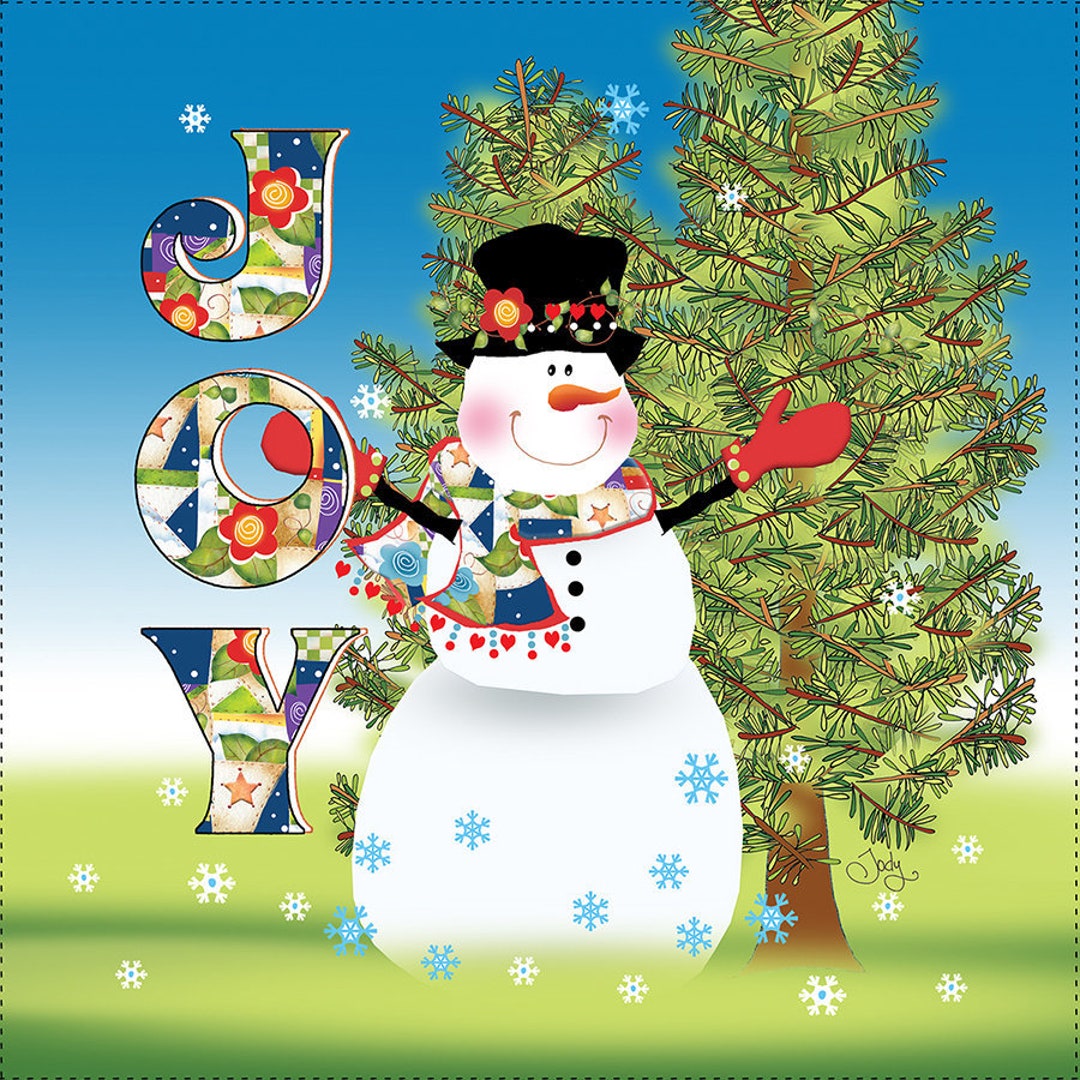 Snowman JOY - 6" Square Fabric Art Panel - AP6.95 - Etsy