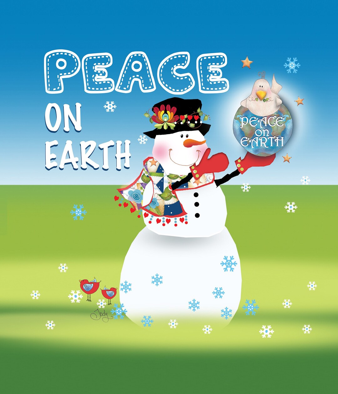 Peace on Earth Snowman Fabric Panel - Fat Quarter Size - SALE - Etsy