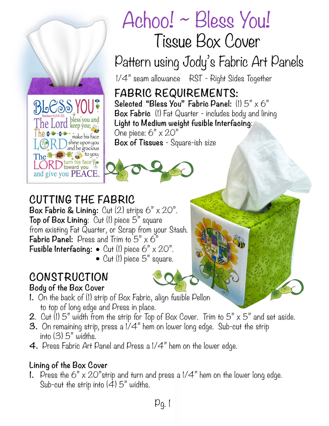 Download - Tissue Box Cover Pattern - Achoo! Bless You! - Etsy