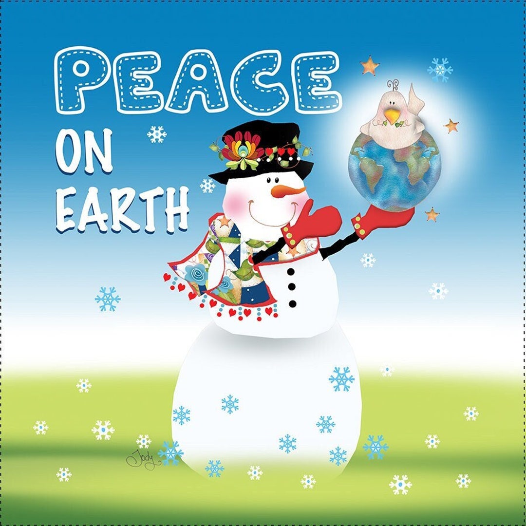 Snowman Honoring PEACE 6" Fabric Art Panel - AP6.89 - Etsy