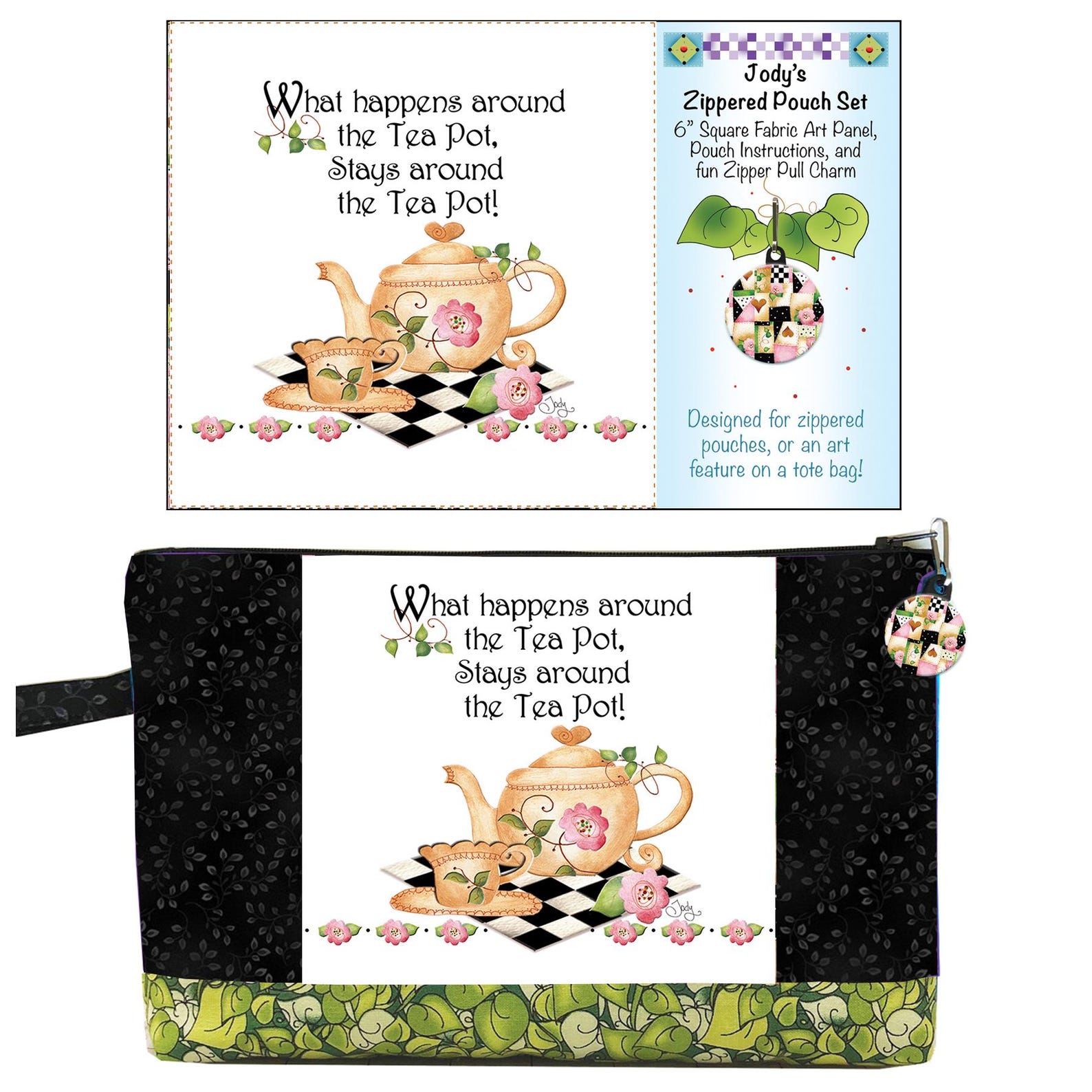 What Happens Around the Teapot...! 6" Square Fabric Panel and More ...