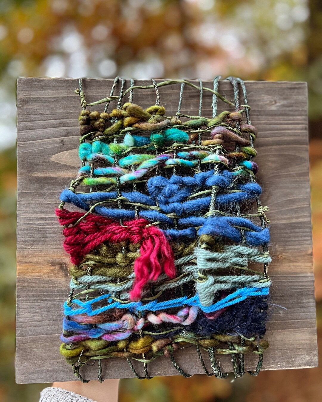 Wall Hanging Fiber Art Weaving Home Decor Nature Forest Wool Blue Green ...