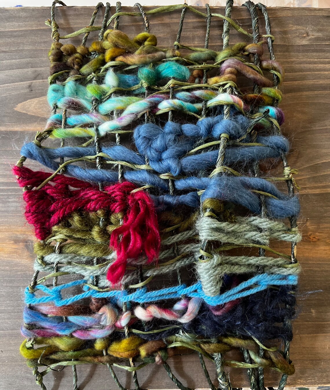 Wall Hanging Fiber Art Weaving Home Decor Nature Forest Wool Blue Green ...