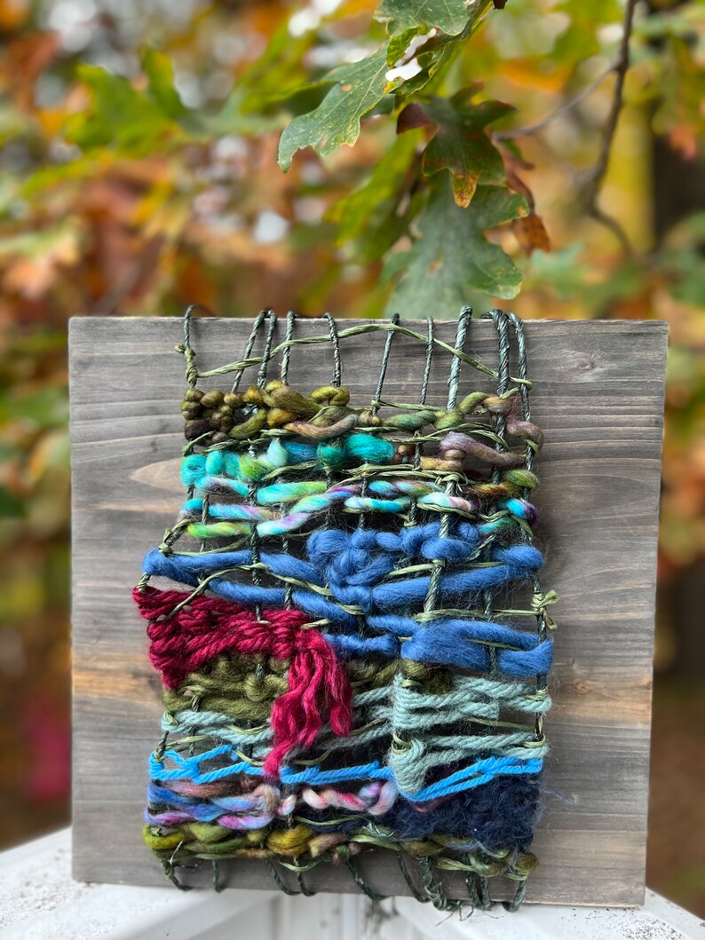 Wall Hanging Fiber Art Weaving Home Decor Nature Forest Wool Blue Green ...