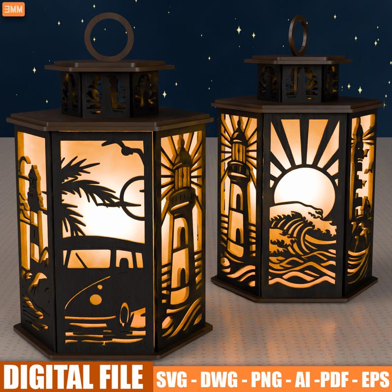 3D Lighthouse Lantern SVG | Laser Cut Beach Scene Light Box (digital ...