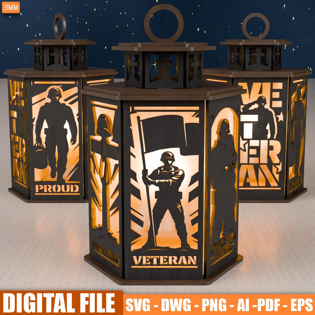 Veteran Lantern SVG Bundle | Soldier Silhouette Laser Cut File - Etsy