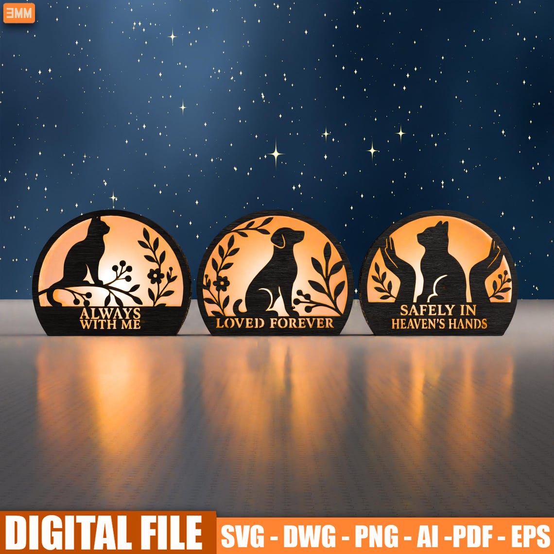 3D Layered Pet Memorial Light Box SVG Bundle | Rainbow Bridge Keepsake ...