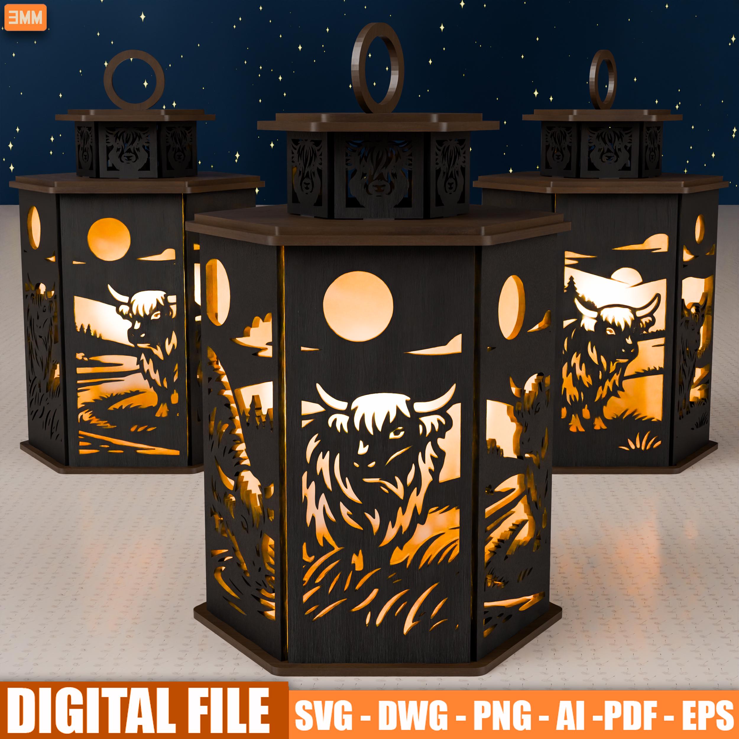 Highland Cow Lantern SVG Set | Laser Cut Farmhouse Decor (3MM Wood) - Etsy