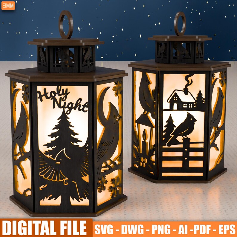 3D Cardinal Winter Lantern SVG | Laser Cut Light Box (digital Download ...