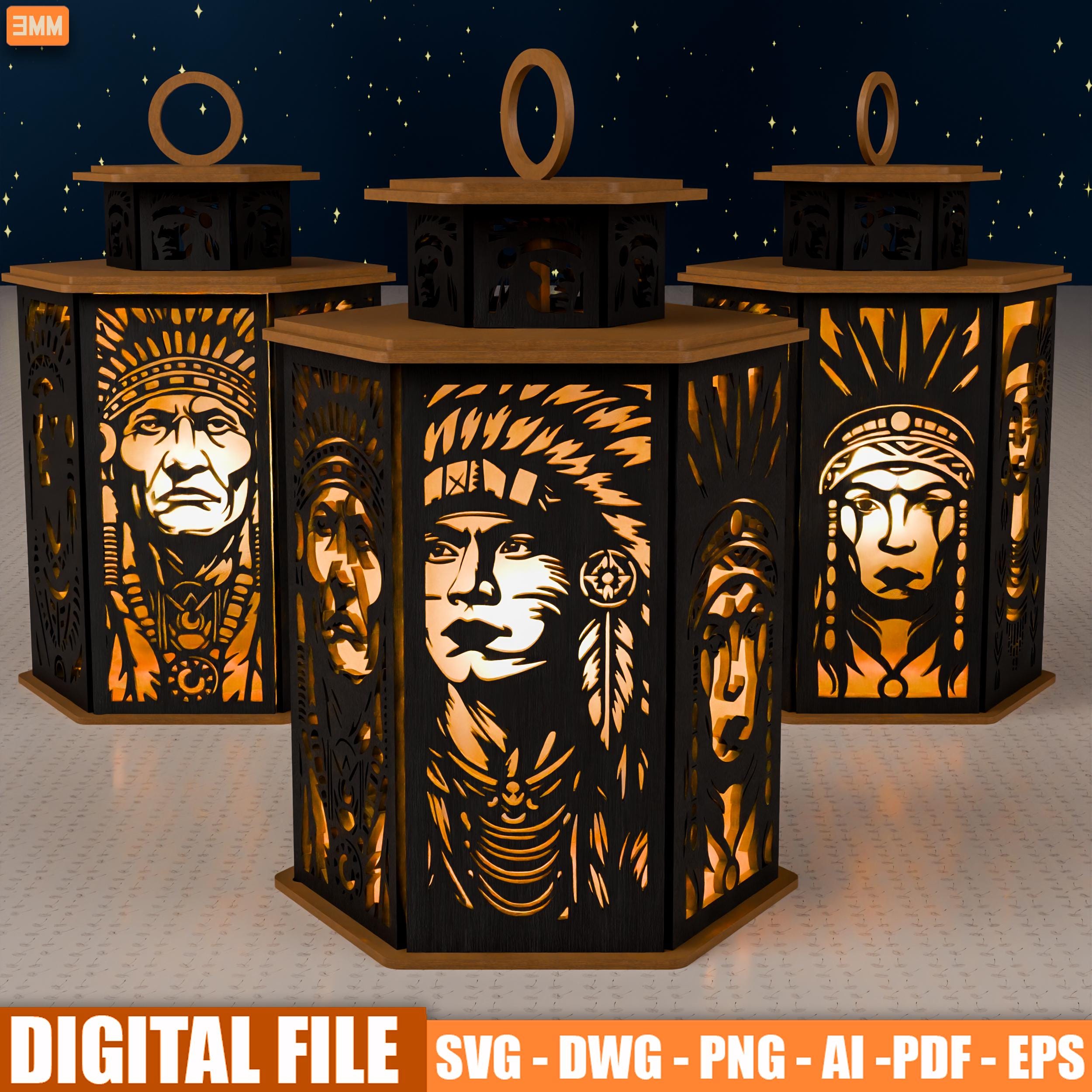 Native American Portrait Lantern SVG | Tribal Faces SVG Bundle ...