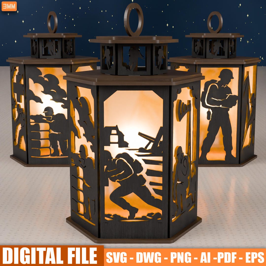 Combat Soldier Lantern SVG | Battlefield Silhouette Laser Cut File - Etsy