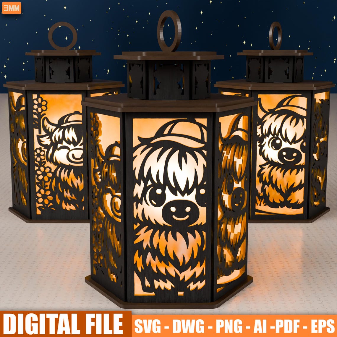 Highland Cow Lantern SVG Set | Laser Cut Farmhouse Decor (3MM Wood) - Etsy