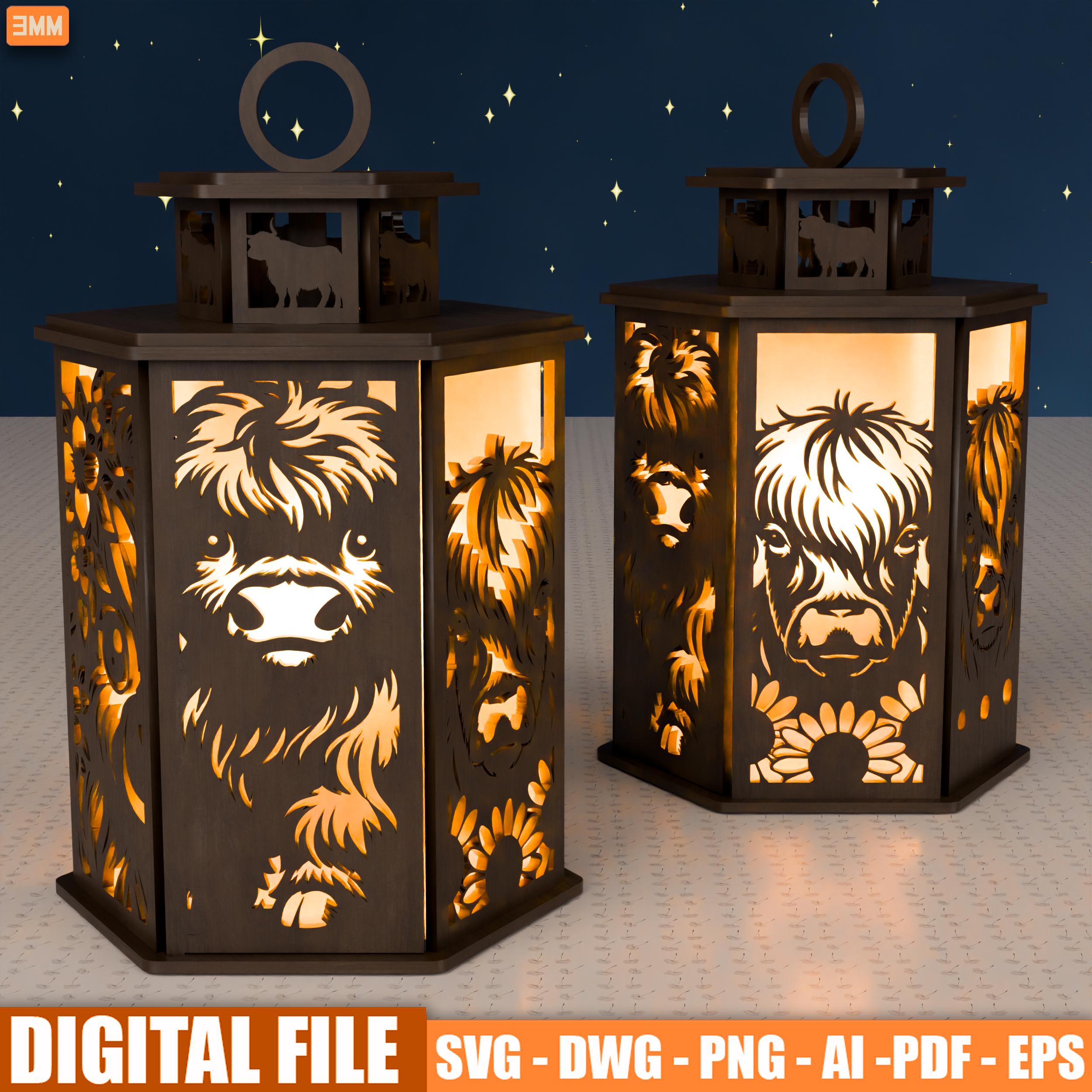 3D Highland Cow Lantern SVG File | Floral Farmhouse Laser Cut Decor - Etsy