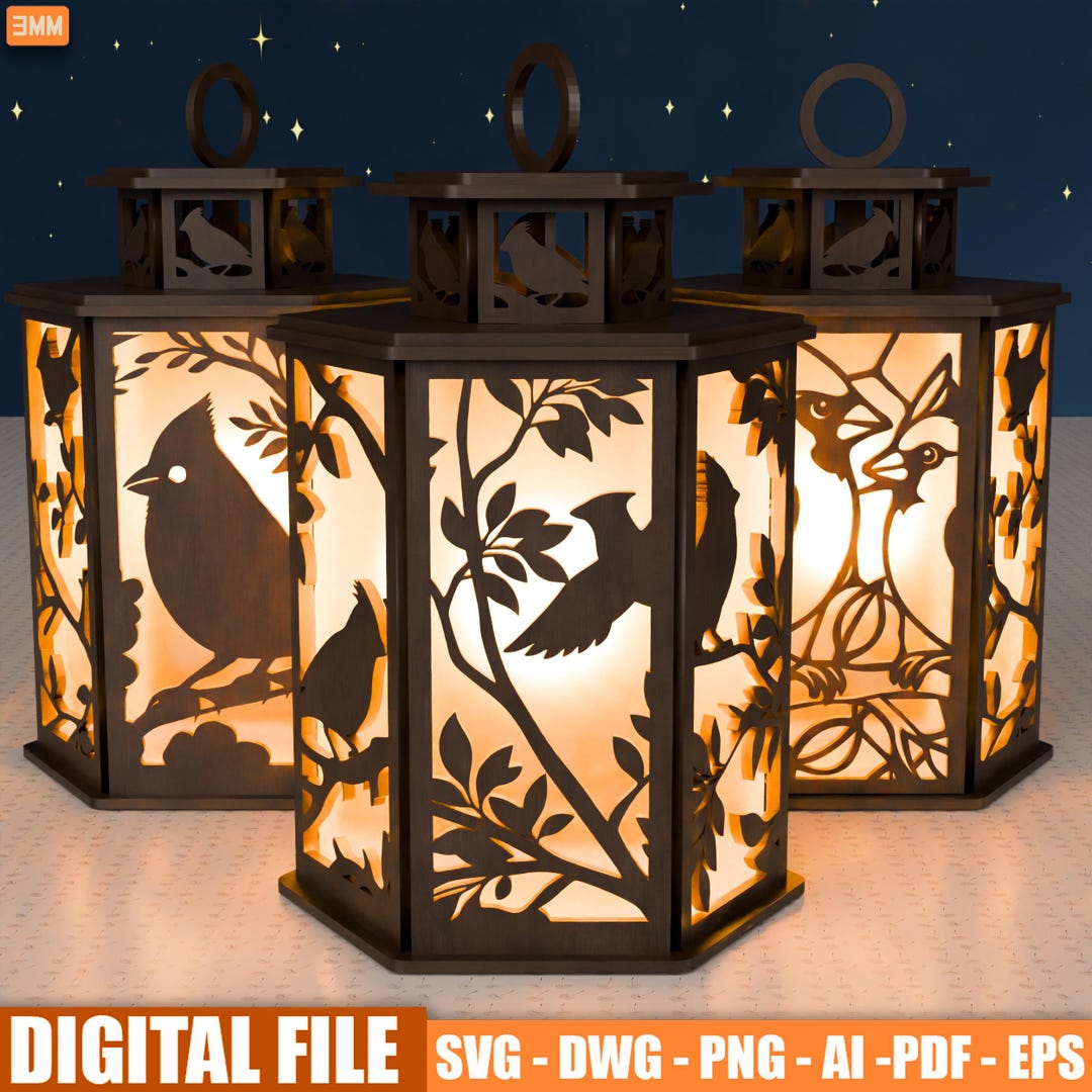 3D Layered Bird Lantern SVG DXF File - Etsy