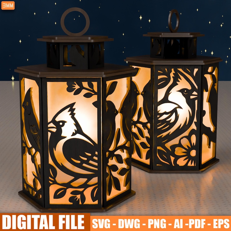3D Cardinal Lantern SVG | Laser Cut Christmas Decor (digital File) - Etsy