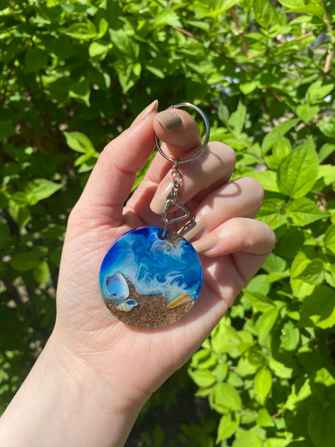 Beach Resin Keychain, Beach Keychain, Beach Sand With Seashell Keychain ...