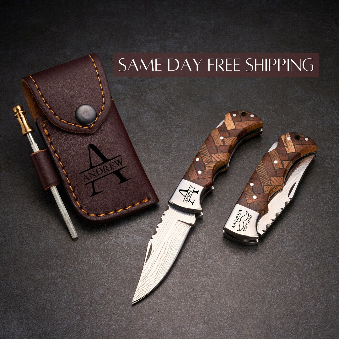 Groomsmen Gift Knife, Damascus Steel Knife, Personalized Groomsman Gift ...