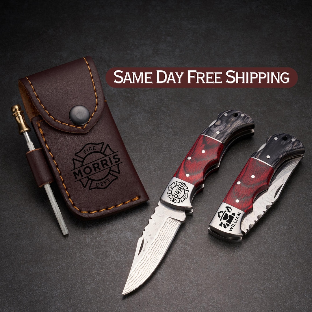 Firefighter Monogram Personalized Knife, Handmade Damascus Knives ...