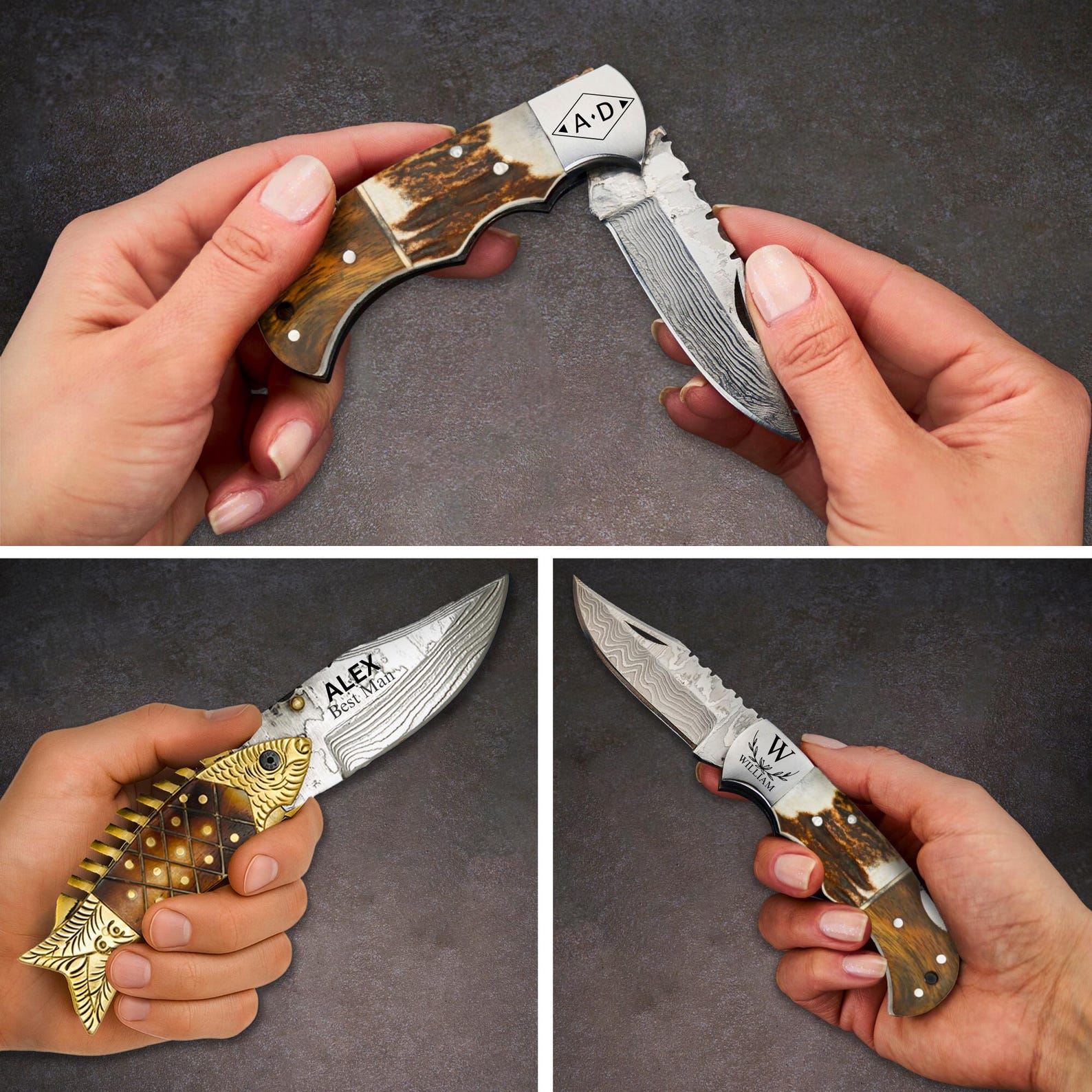 Personalized Firefighter Knife, Pocket Knife, Handmade Damascus Knives ...