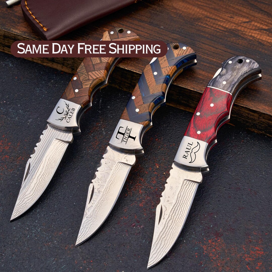 Engraved Handmade Pocket Knife, Folding Knife, Birthday Gift, Custom Groomsmen Wedding ...